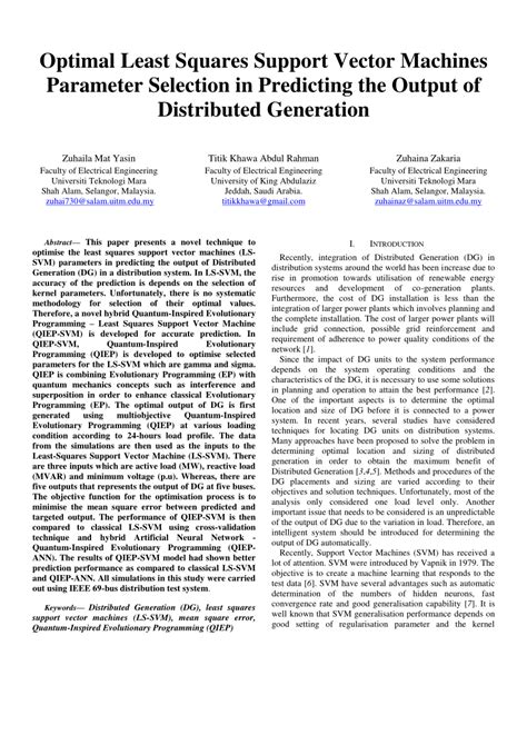 Pdf Optimal Least Squares Support Vector Machines Parameter Selection