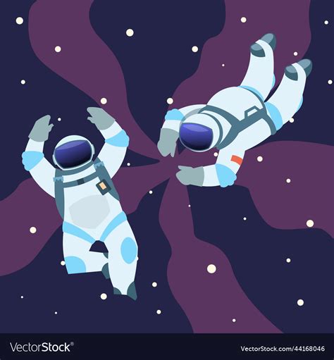 Astronauts People In Spacesuits In Outer Space Vector Image