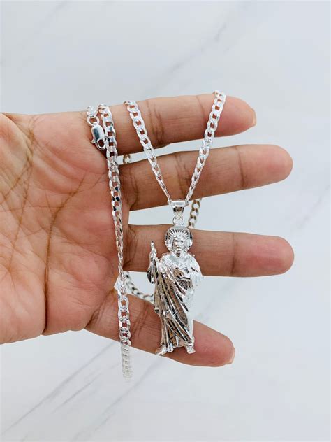 925 Sterling Silver San Judas Pendant And Necklace Cadena Y Etsy