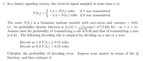 solved in a binary signaling system the received signal