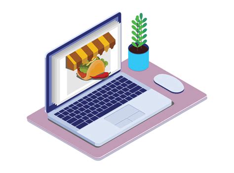 D Isometric Flat Vector Concept Of Restaurant And Cafe Online Food