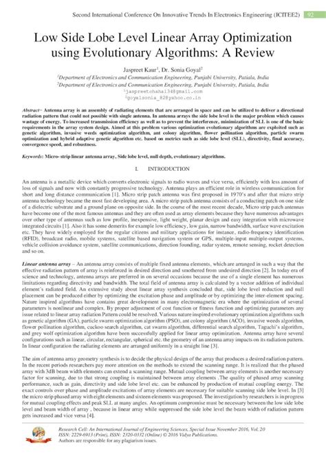 Pdf Low Side Lobe Level Linear Array Optimization Using Ijoes