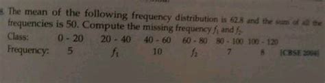 The Mean Of The Following Frequency Distribution Is 625 And The Of The