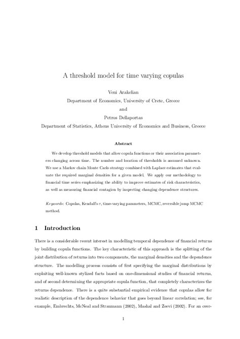 Pdf A Threshold Model For Time Varying Copulas Veni Arakelian
