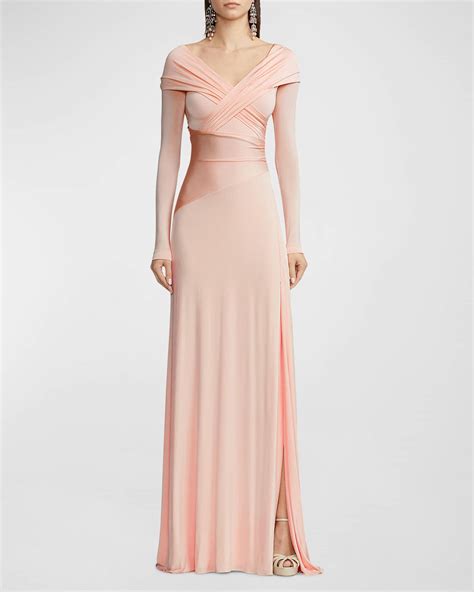 Ralph Lauren Collection Off Shoulder Wrap Column Gown Neiman Marcus