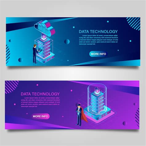 Premium Vector Banner Data Technology For Business Isometric Design