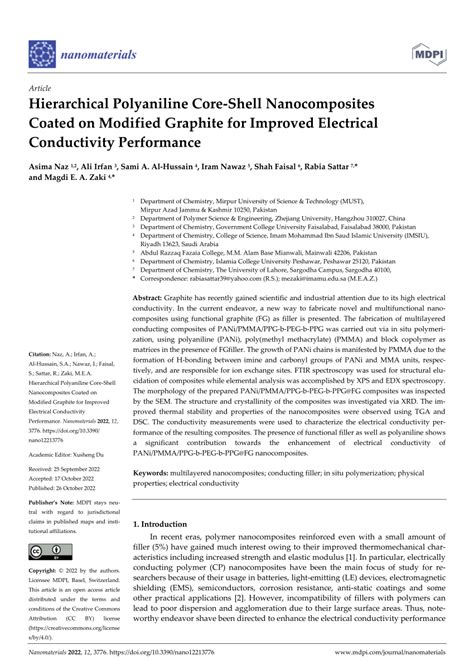 Pdf Hierarchical Polyaniline Core Shell Nanocomposites Coated On Modified Graphite For