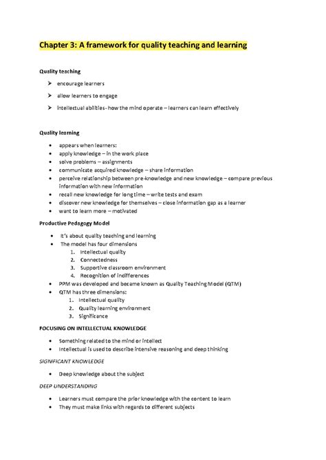 Ch3 A Framework For Quality Teaching And Learning Bmf22es Chapter 3