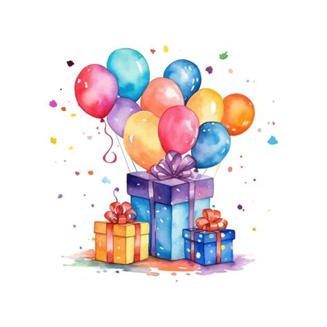 Aquarelle Anniversaire Illustration Clipart Ballons Colorés Et