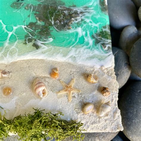 3d Ocean Reef Seashell Wave Wall Art Hawaiian Beach Sea Green Etsy