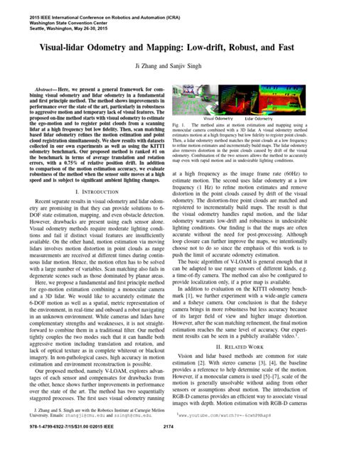 Visual Lidar Odometry And Mapping Low Drift Robust And Fast Pdf Lidar