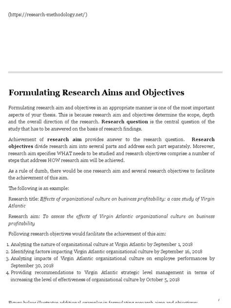 Formulating Research Aims And Objectives Research Methodology Pdf Organizational Culture