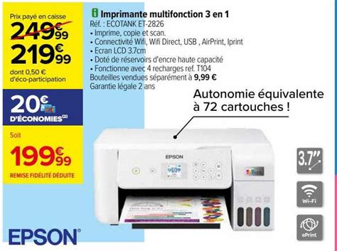 Promo Imprimante Multifonction 3 En 1 Epson Chez Carrefour ICatalogue Fr