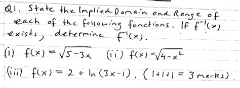 solved q1 state the implied domain and range of each of the
