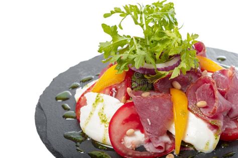 Frischer Italienischer Caprese Salat Mit Mozzarella Und Tomaten Auf