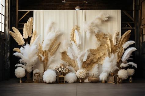 Premium Photo Boho Style Wedding Backdrop Boho Chic Feather Style