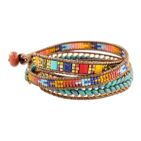 Unicef Market Multicolored Glass Beaded Wrap Bracelet From Guatemala