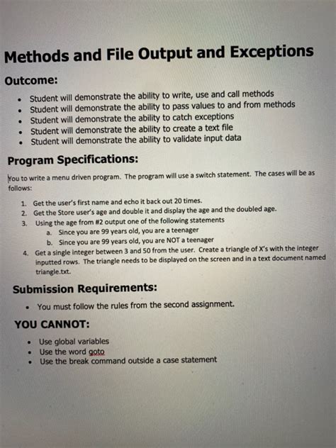 Solved Methods And File Output And Exceptions Outcome