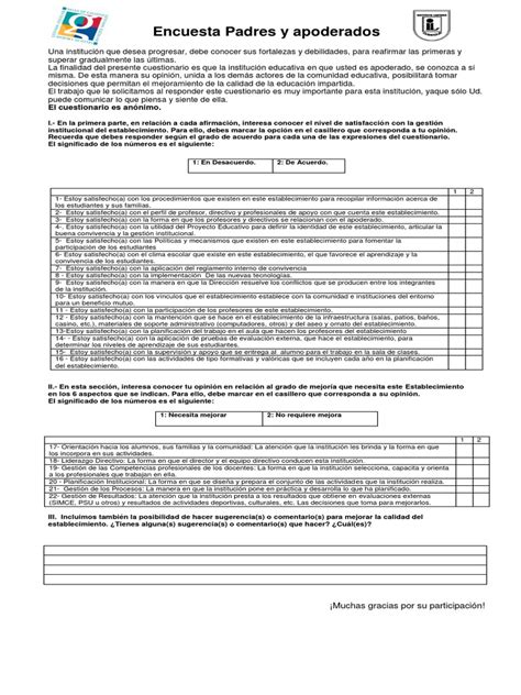 Encuesta Padres Y Apoderados Pdf Cuestionario Planificación