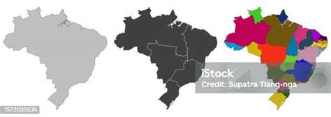 Brazil Set Brazil Map With Administrative Regions Colorful Latin Map