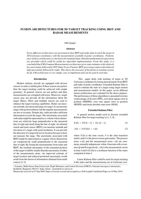 Pdf Fusion Architectures For 3d Target Tracking Using Irst And Radar