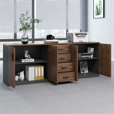 4 Door Wooden Credenza Office Cabinet With 3 Drawers Nicmaa Furniture
