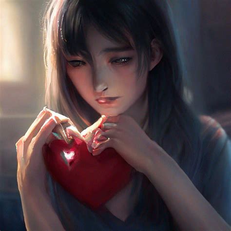 Anime Girl Holding A Broken Heart