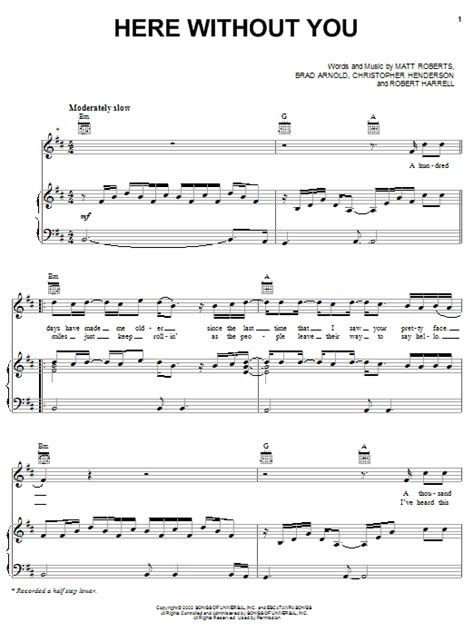 3 Doors Down Here Without You Sheet Music For Guitar Chordslyrics