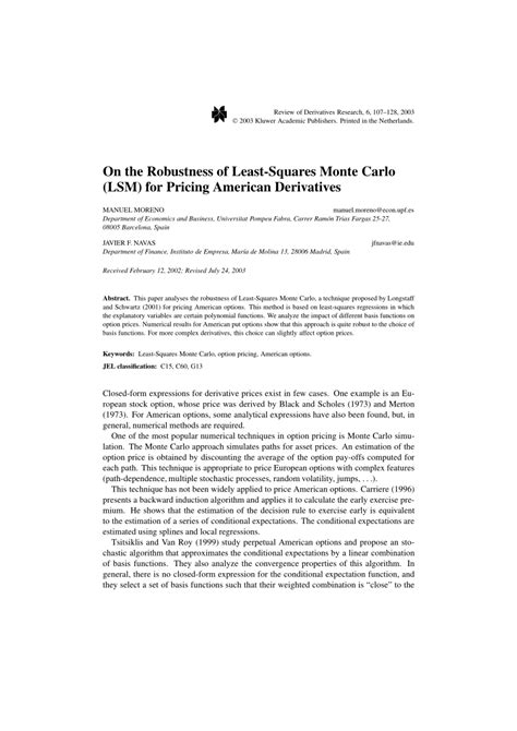 PDF On The Robustness Of Least Squares Monte Carlo LSM