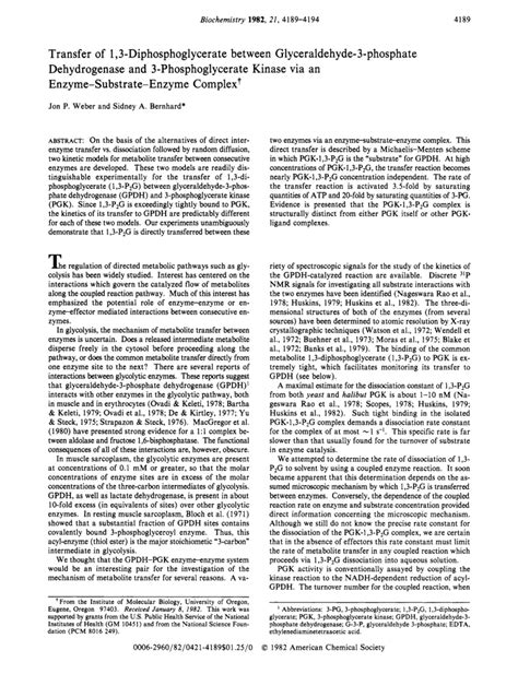 Transfer Of 13 Diphosphoglycerate Between Glyceraldehyde 3 Phosphate