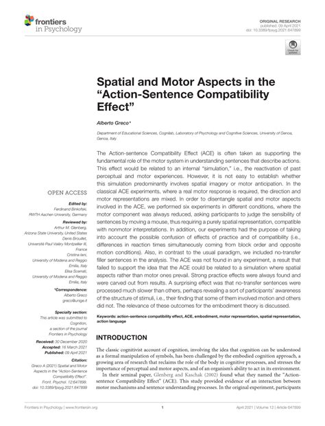 Pdf Spatial And Motor Aspects In The “action Sentence Compatibility Effect”