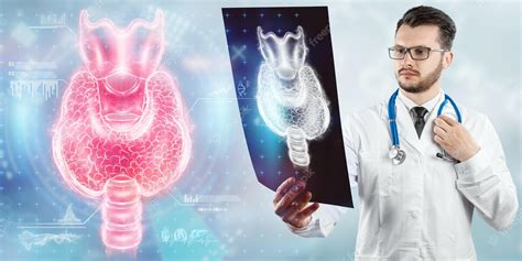 Premium Photo Thyroid Gland Doctor Looks At A Hologram Or Ultrasound