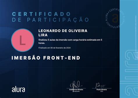 Recentemente Concluí Uma Imersão Intensiva Em Javascript Html E Css Pela Alura E Estou