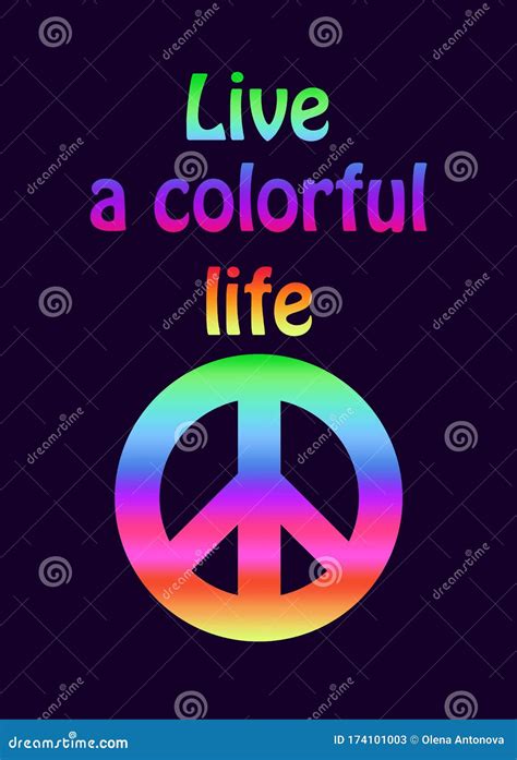 Shirt Print With Colorful Hippie Peace Symbol And Live A Colorful Life