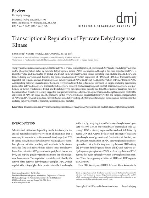 Pdf Transcriptional Regulation Of Pyruvate Dehydrogenase Kinase