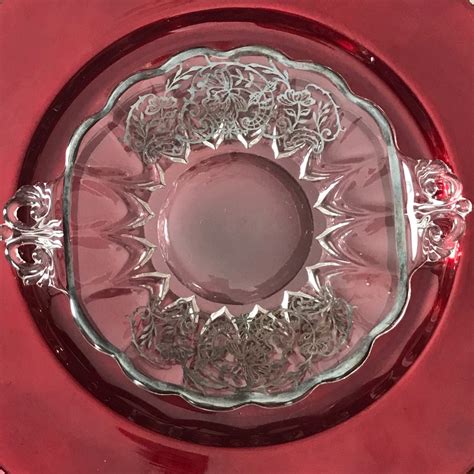 Serving Dish Vintage With Silver Overlay Glass Serving Dish Etsy