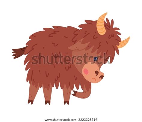 Cute Yak Character Dense Fur Horns Stock Vector Royalty Free