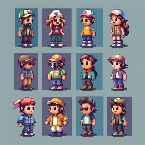A Diverse Collection Of Pixelated Characters With Various Clothing And