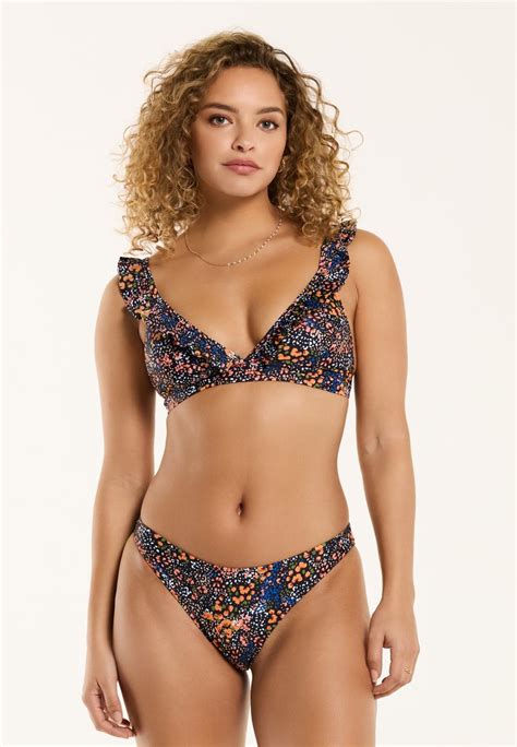 Shiwi Bobby Fixed Set Ruffle Bikini Black Spotted Flowermulti