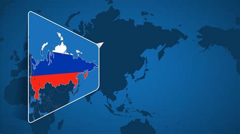 フラグ付きのロシアの拡大地図と世界地図上のロシアの場所 プレミアムベクター
