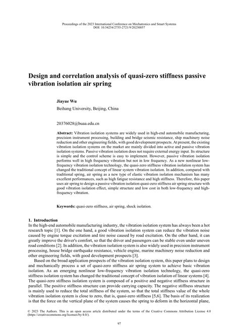 Pdf Design And Correlation Analysis Of Quasi Zero Stiffness Passive Vibration Isolation Air Spring