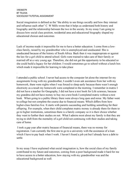 Soci Ology Assignment 19036079 Bt Teleka Sociology Tutotial