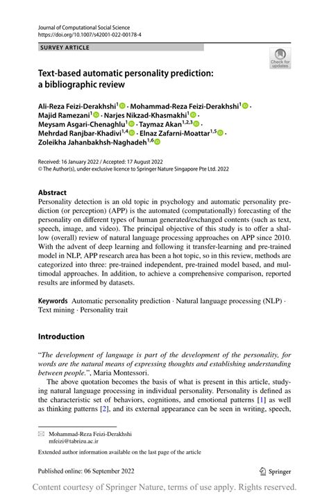 text based automatic personality prediction a bibliographic review