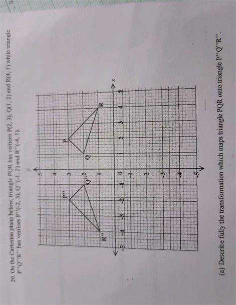 20 On The Cartesian Plane Below Triangle Pqr Has Vertices P 2 3 Q 1 2 And R 4 1 While
