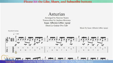 Asturias By Isaac Alb Niz Arr Narciso Yepes For Classical Guitar With Tabs