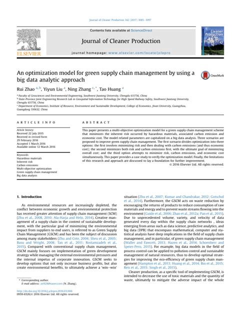An Optimization Model For Green Supply Chain Management By Using A Big Data Analytic Approach