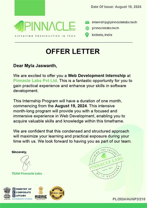 Myla Jaswanth On Linkedin Internship Pinnaclelabs Webdevelopment