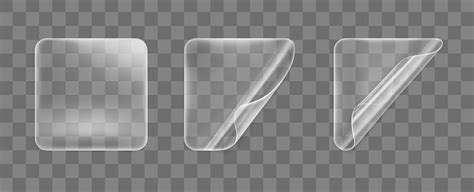 말린 모서리가 있는 투명한 접착 사각형 스티커세트 빈 접착제 용지 또는 말린 효과가있는 플라스틱 스티커 라벨 템플릿 레이블 태그가 닫힙습니다 3d 사실적 벡터 아이콘 투명