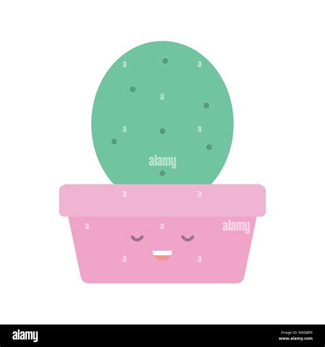 Exotic Cactu Plant In Square Ceramic Pot Kawaii Character Vector