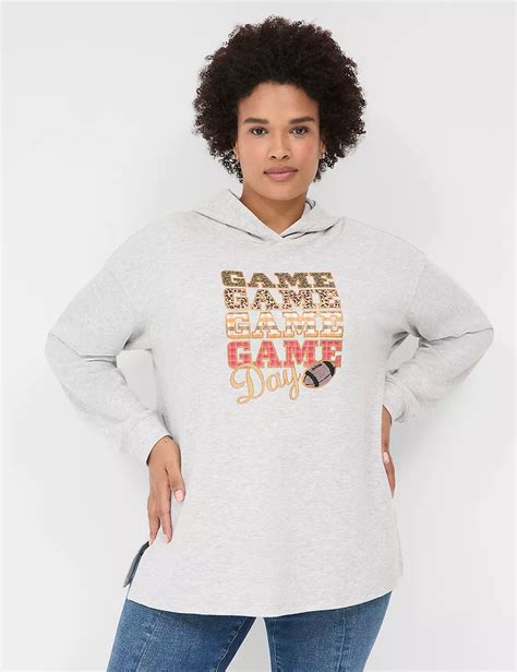 Relaxed Glitter Game Day Graphic Hoodie Lanebryant